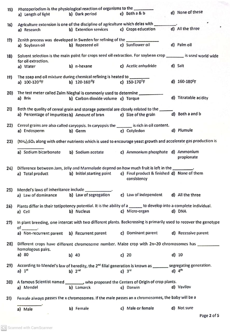 BPSC Past Paper 2025 for the post of Agriculture Officer - fasalbachao.com